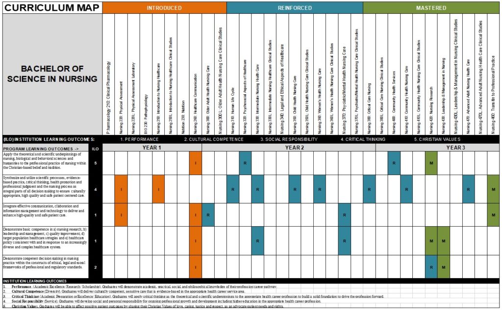 Figure 5. BSN Curriculum Mapping – AUHS Handbook